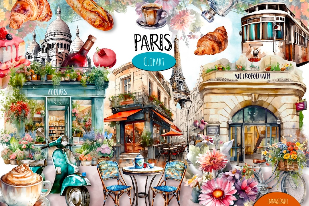 Paris Summer Clip Art, Paris Stickers, French Food Stickers, France ...
