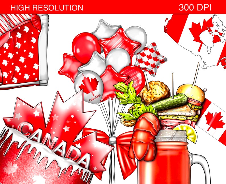 Happy Canada Day Celebrate With Canadian Flag, Accessories, Clip Art ...