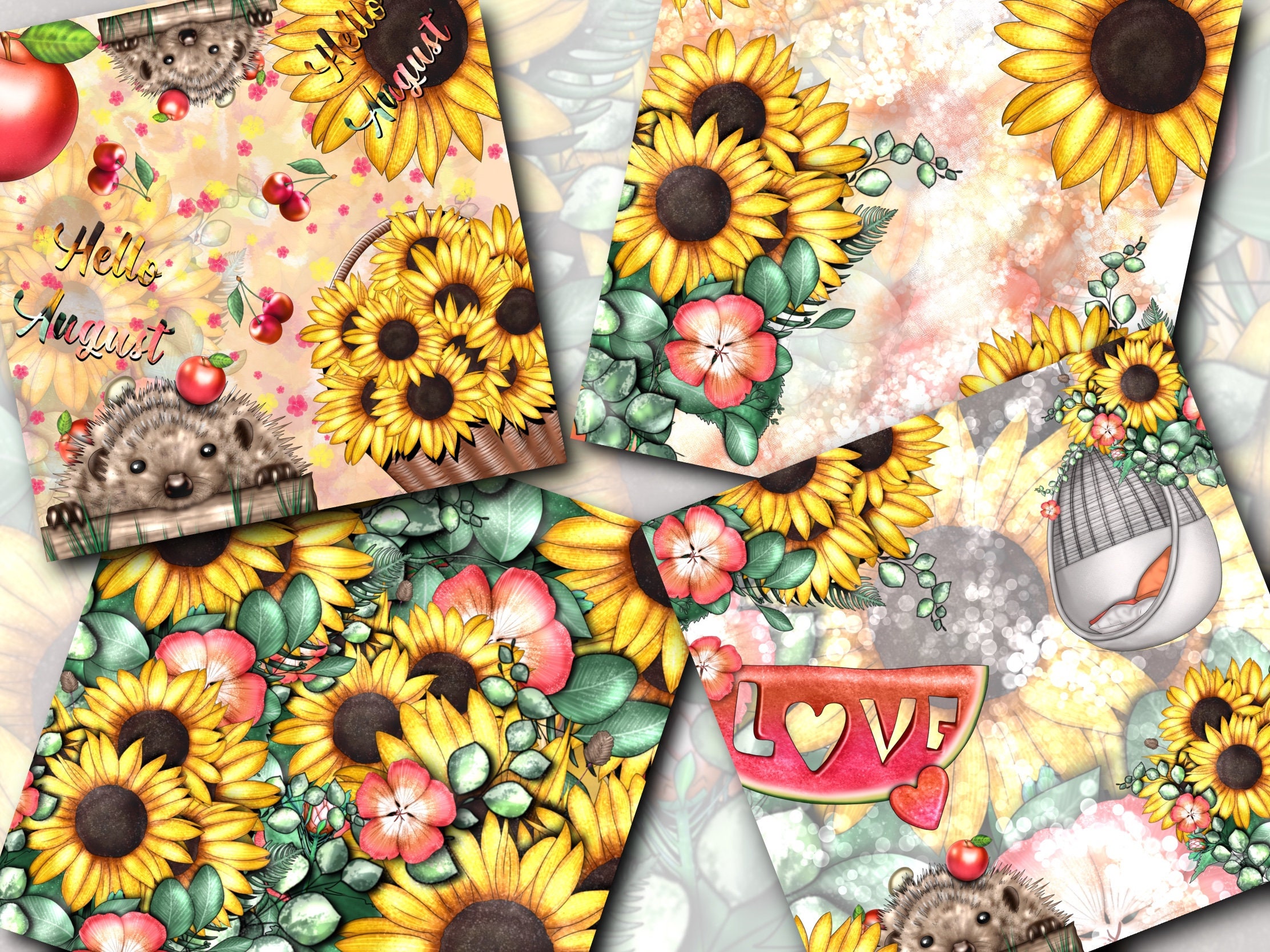 Hello August Digital Papers Summer Digital Papers Summer | Etsy