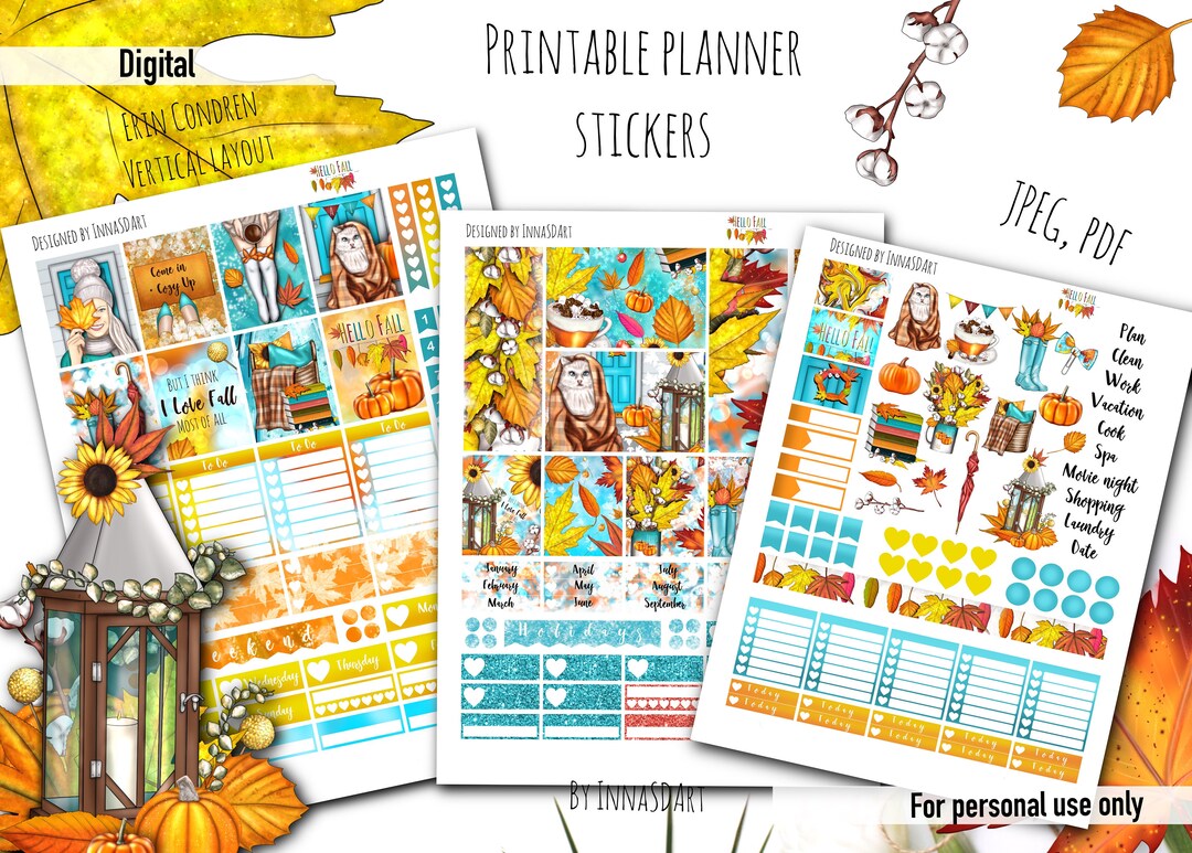 Hello Fall Printable Planner Stickers, Fall Planner Stickers, Fall ...