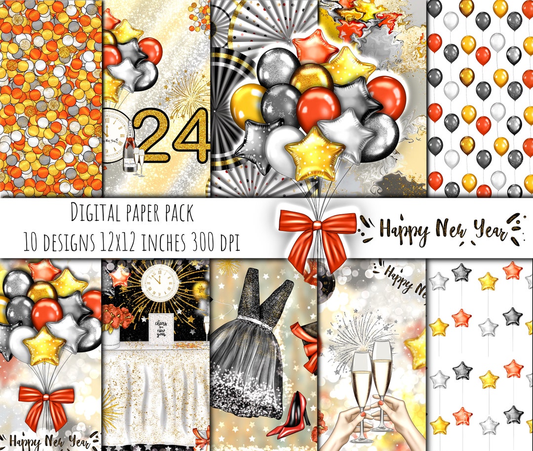 Happy New Year 2024 Digital Papers, New Year Eve Papers, New Year ...
