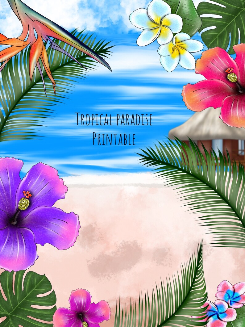 Tropical Beach Illustrations Paradise Island Digital Scenes - Etsy