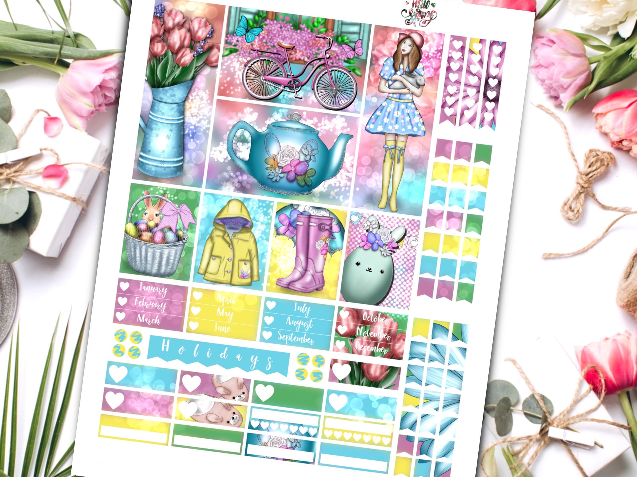 Hello Spring Digital Printable Planner Stickers, Easter Stickers ...