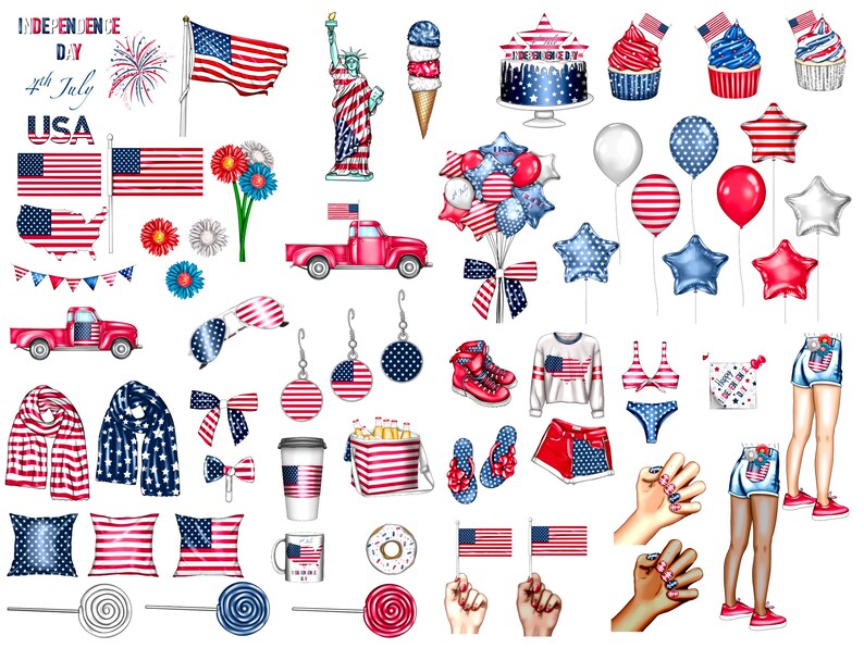 Independence Day Clip Art, 4th of July Clipart, USA Stickers, Digital ...