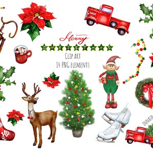 Digital Christmas Clip Art, Christmas Watercolor Clip Art, Winter ...