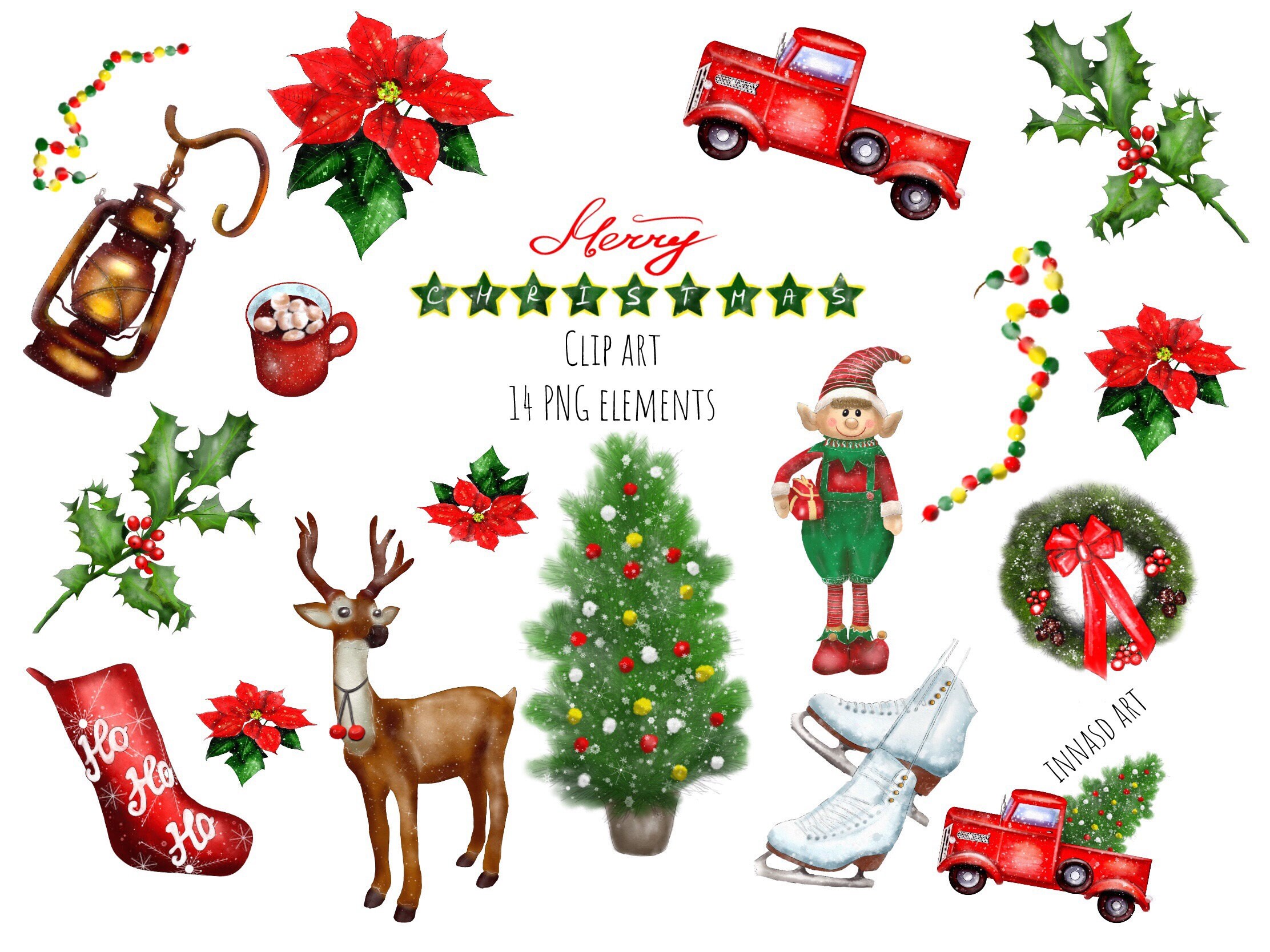 Digital Christmas Clip Art, Christmas Watercolor Clip Art, Winter ...