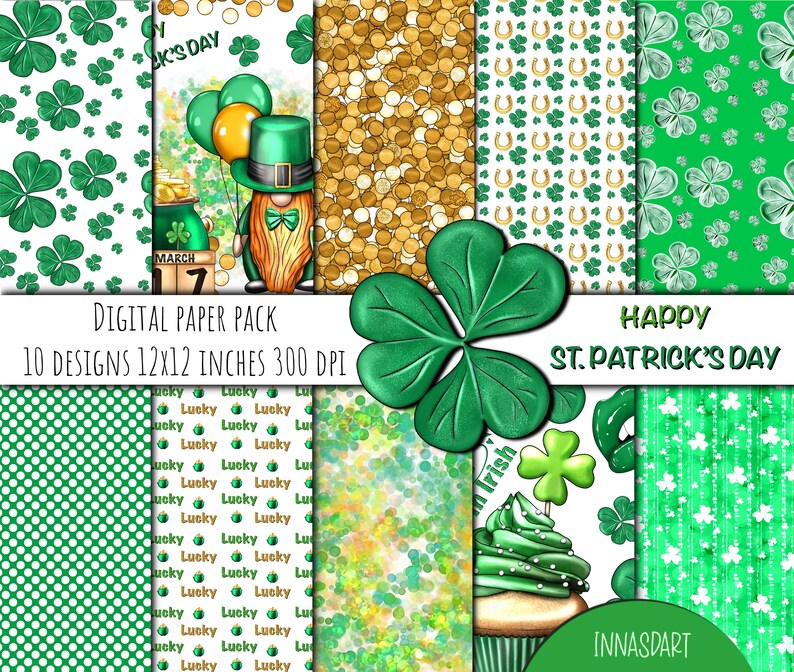 Happy St. Patrick’s Day Digital Papers, St. Patrick’s Day Backgrounds ...