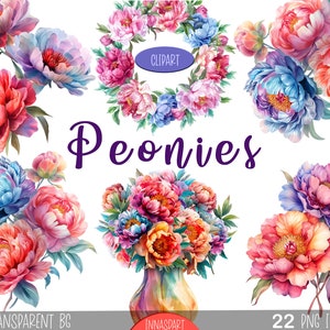 Peonies Clipart, Peonies Stickers, Flowers Clip Art, Floral Spring Clip ...