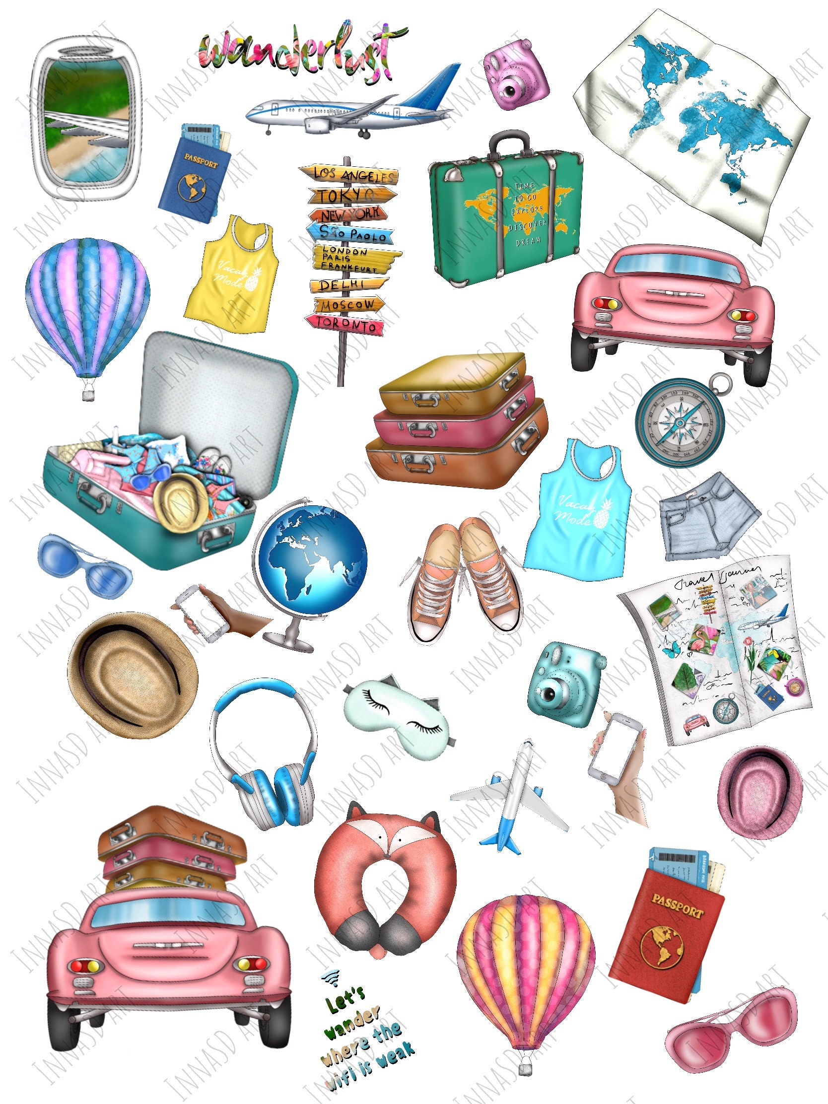 Adventure Awaits: Wanderlust Clip Art Set With Travel, Vacation, and ...