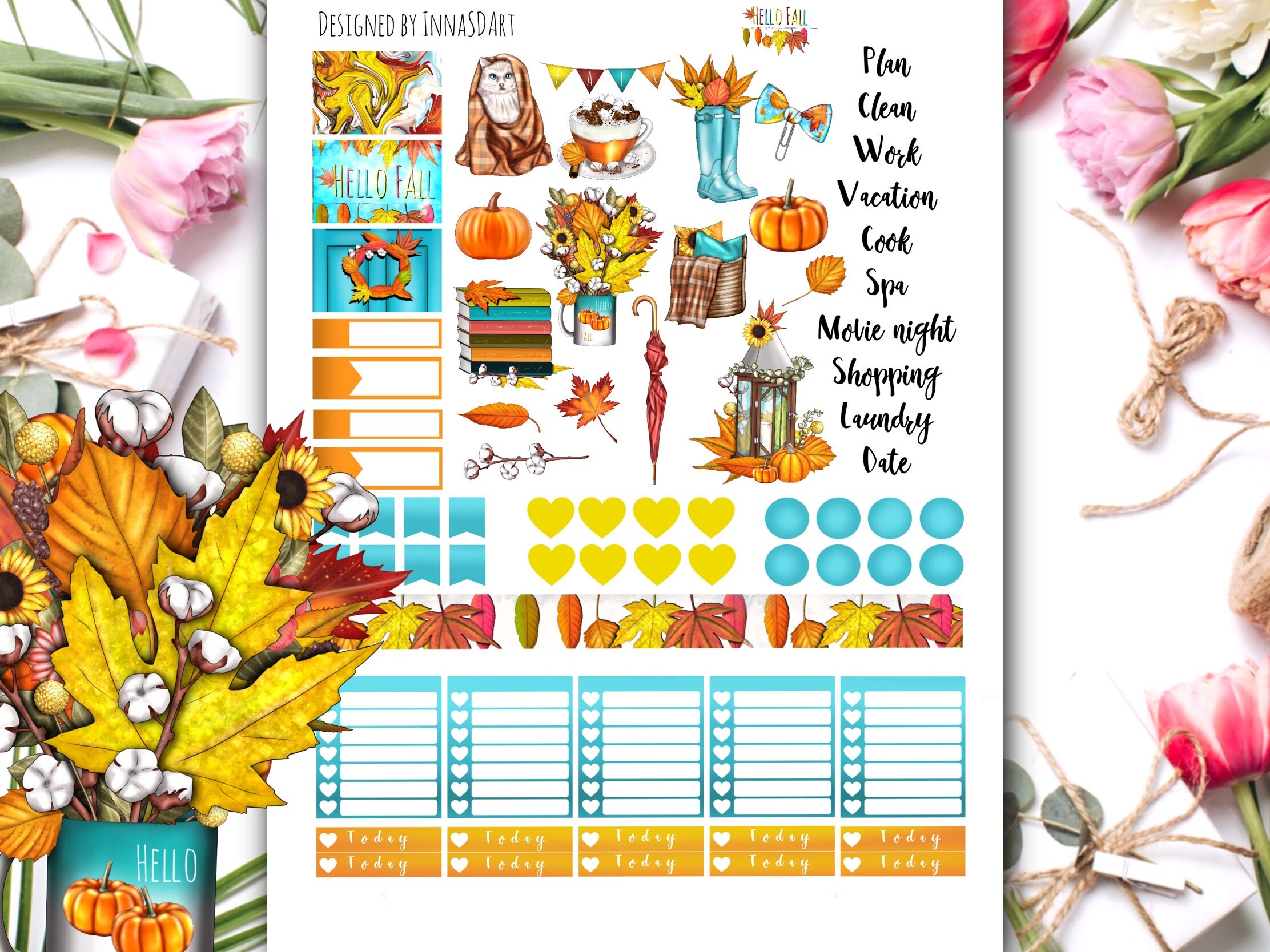 Hello Fall Printable Planner Stickers, Fall Planner Stickers, Fall ...
