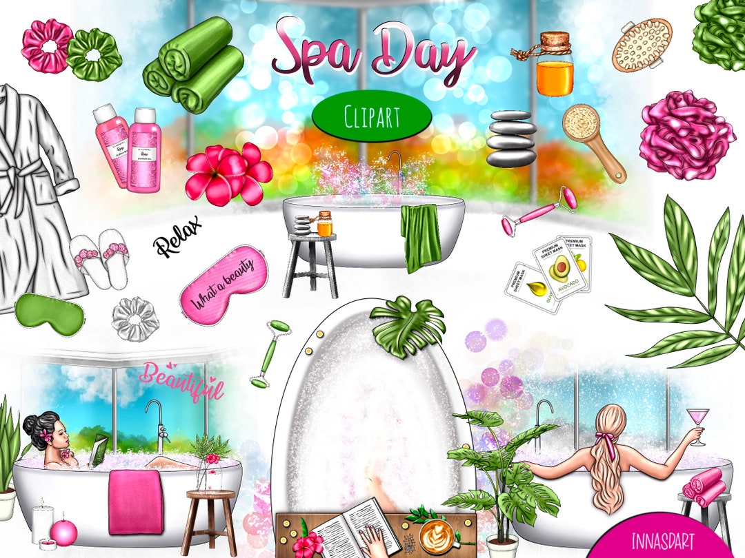 Spa Day Clipart, Spa Fashion Clipart, Spa Stickers, Self Care Stickers ...