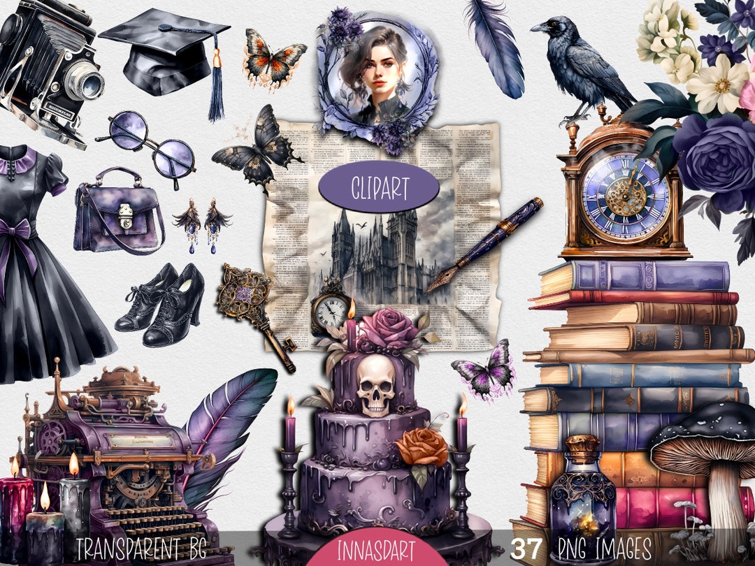 Dark Academia Clipart Collection, Vintage Scholarly Elements, Academia ...