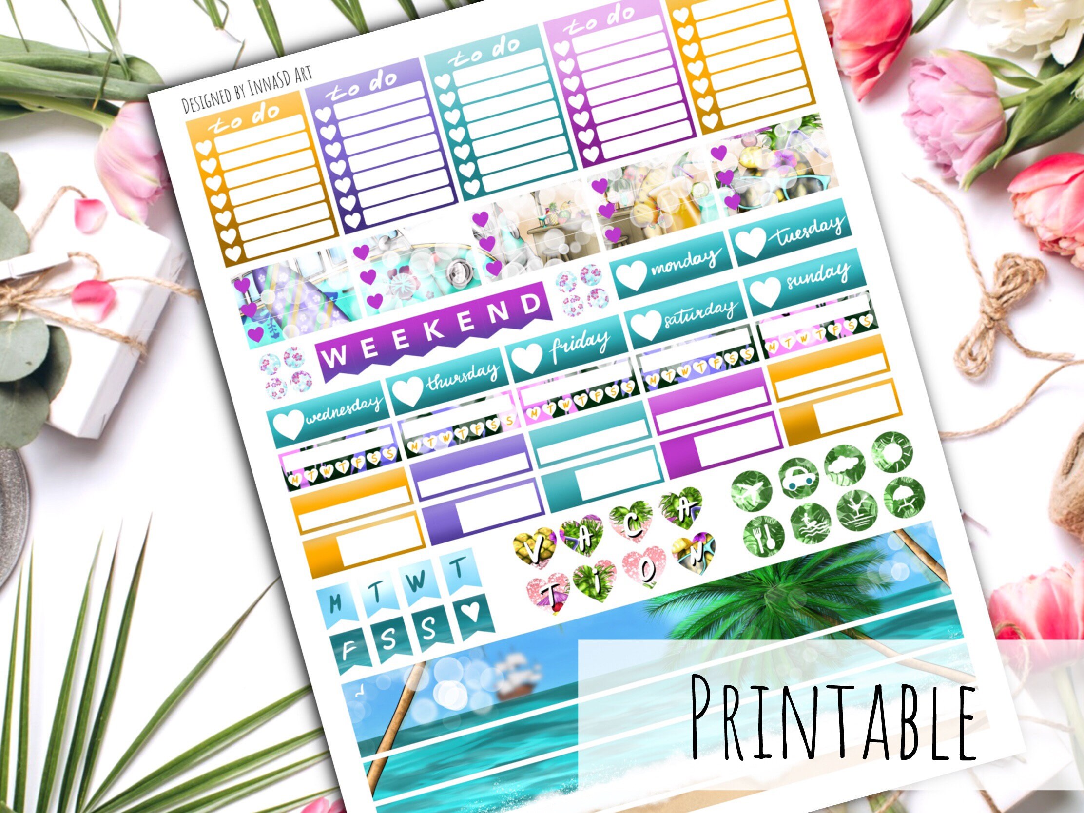 Summer Vibes Digital Printable Planner Stickers, Travel Stickers ...