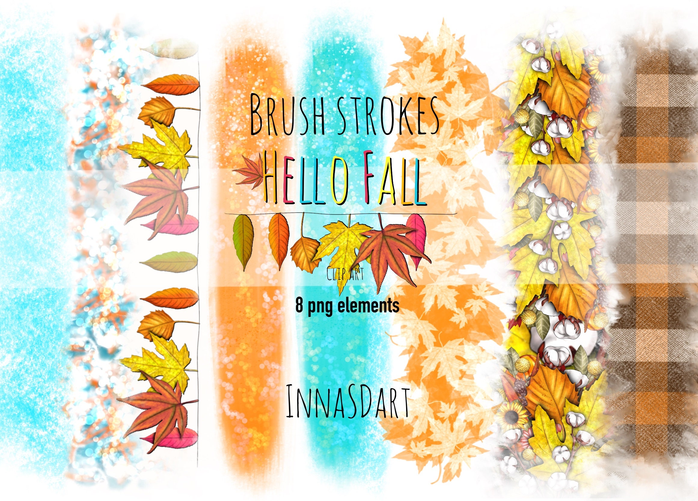 Hello Fall Brush Strokes, Brush Clipart, Planner Graphics, Digital ...