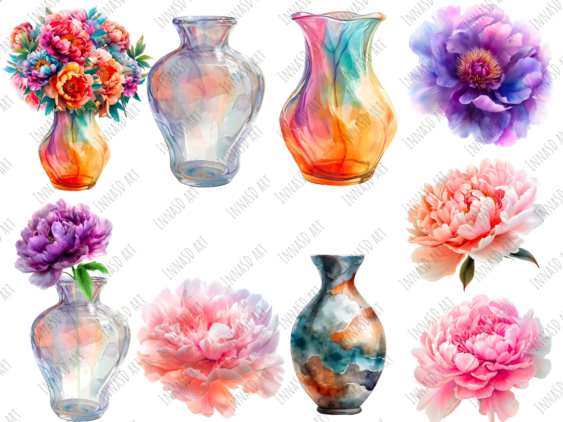 Peonies Clipart, Peonies Stickers, Flowers Clip Art, Floral Spring Clip ...