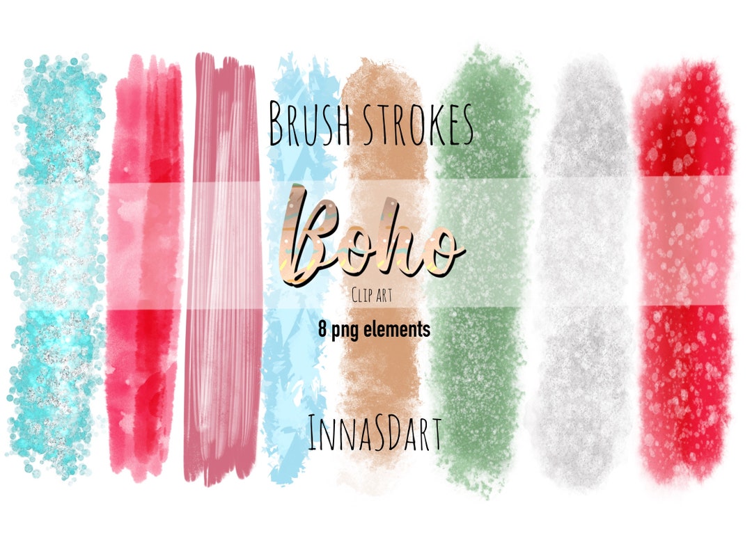 Boho Brush Stroke Clipart: Watercolor Planner Graphics (digital ...