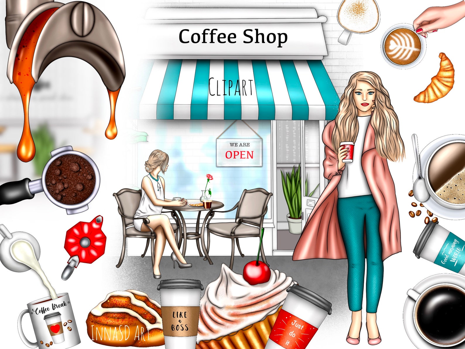 Coffee Shop Clip Art Planner Stickers Planner Accessories - Etsy