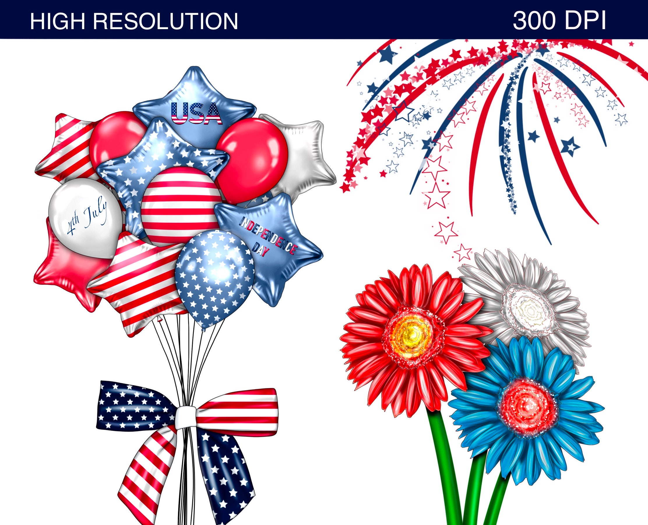Independence Day Clip Art, 4th of July Clipart, USA Stickers, Digital ...