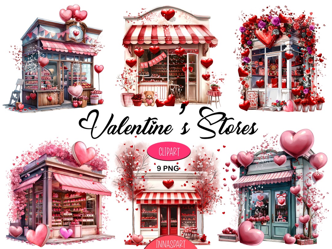 Valentine’s Day Stores Clip Art, Romantic Stickers, Love Stickers ...