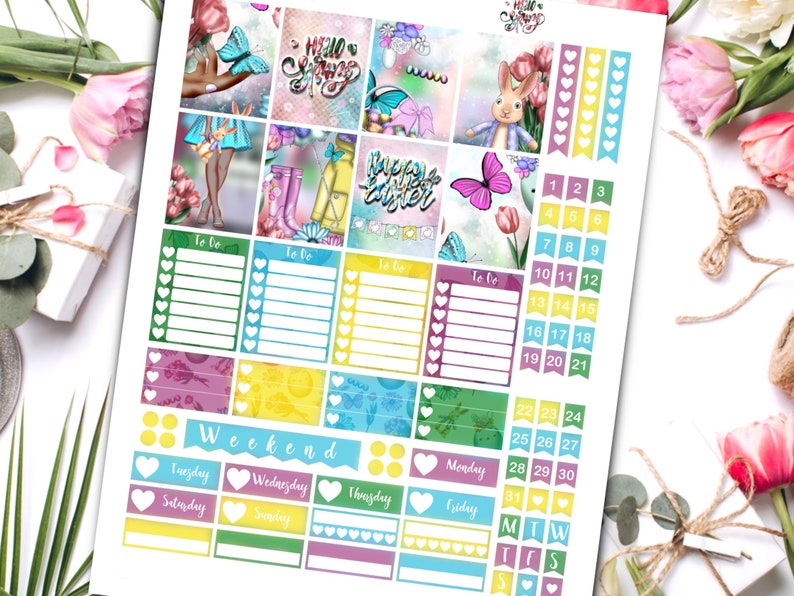 Hello Spring Digital Printable Planner Stickers, Easter Stickers ...