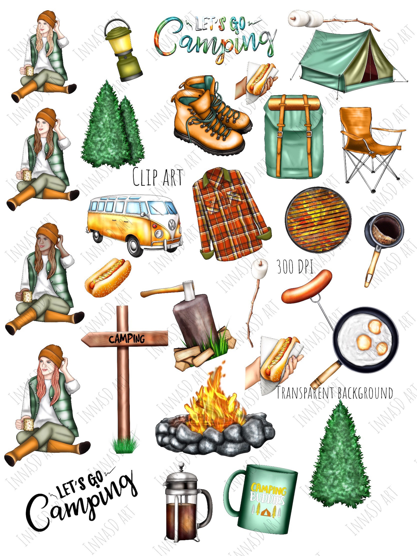 Let's Go Camping Clip Art Camping Stickers Fashion Clip - Etsy