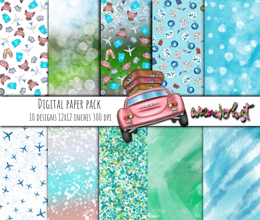 Wanderlust Digital Papers and Illustrations Set With Adventure and ...