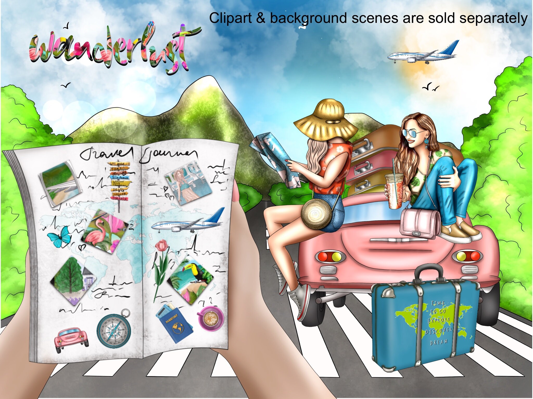 Fashion Travel Girls Clip Art Wanderlust Clip Art Edventure - Etsy