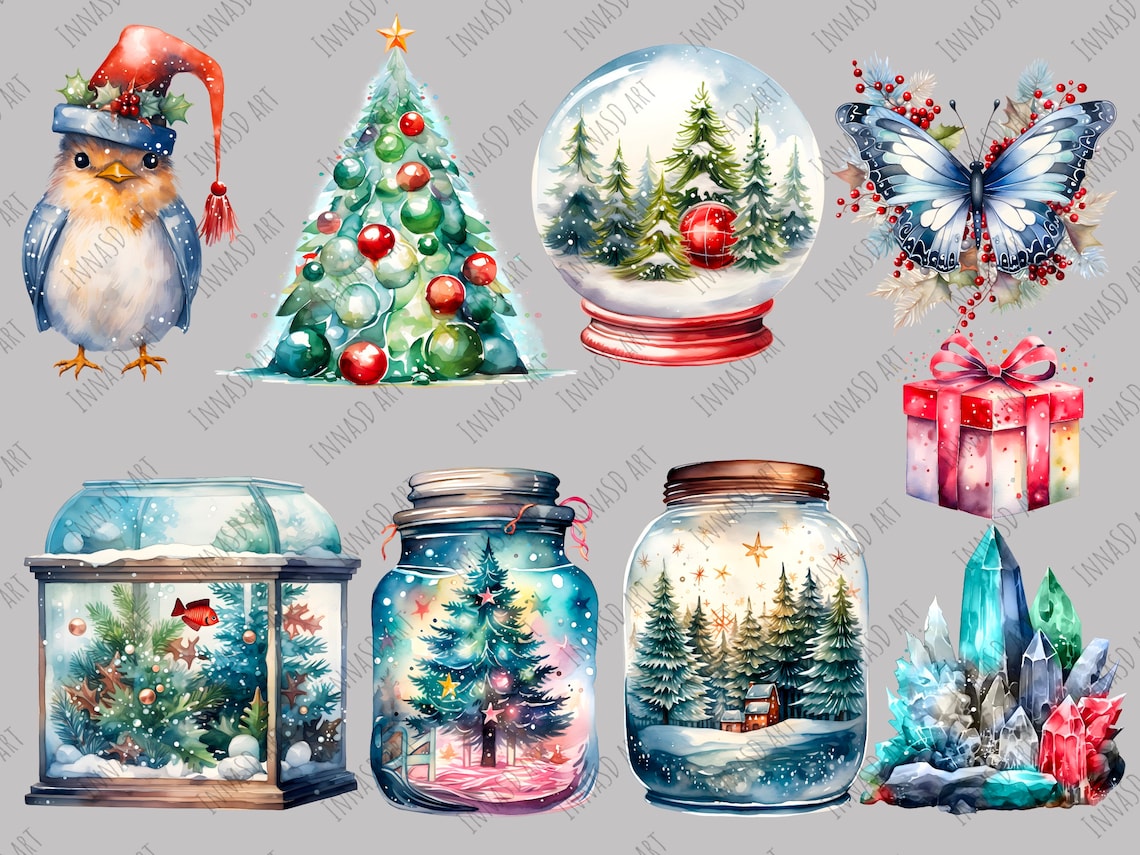 Christmas Magic Clipart Watercolor, Winter Holidays Clipart, Christmas ...