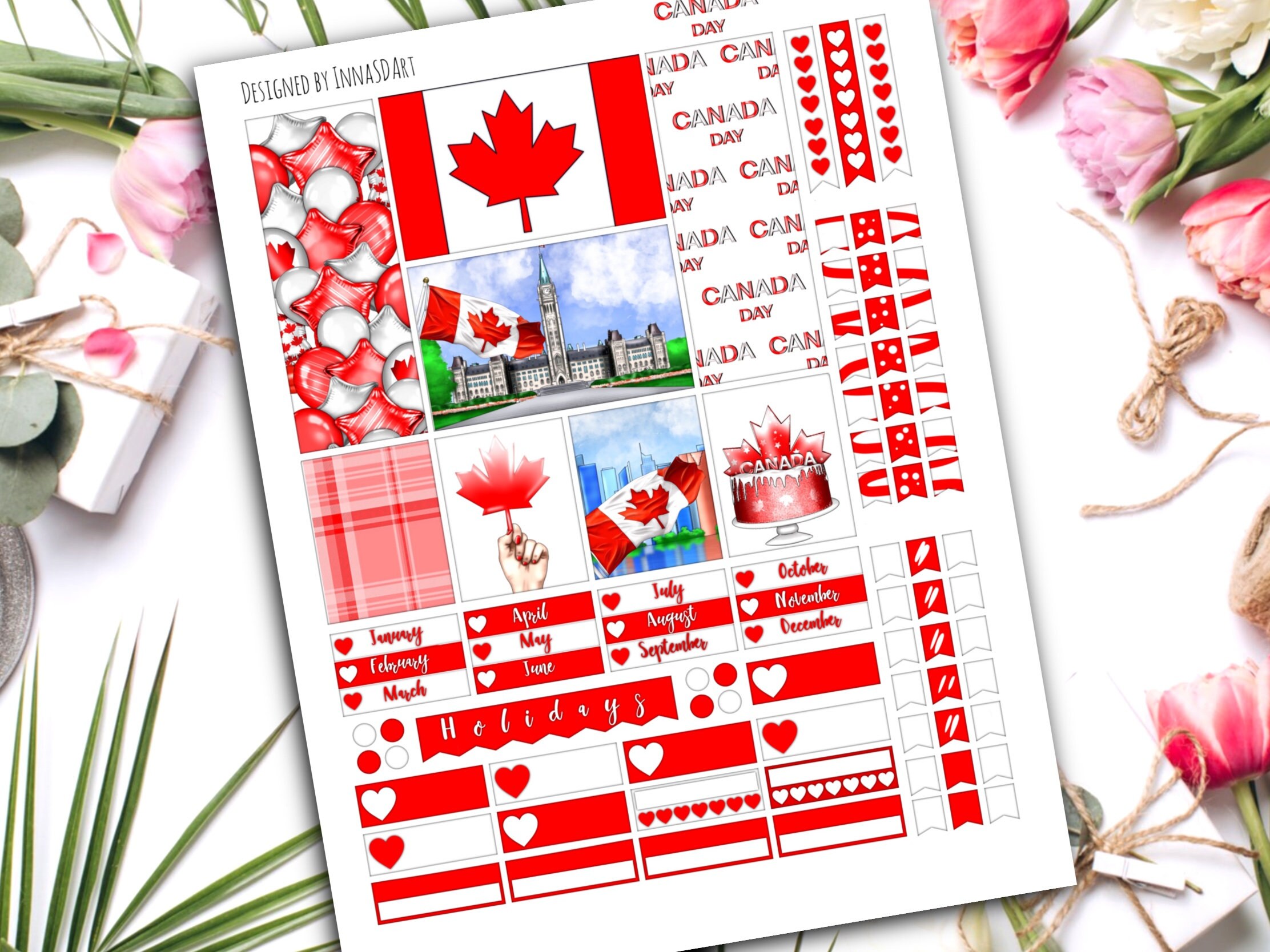 Canada Day Printable Planner Stickers, Canada Stickers, July 1st ...
