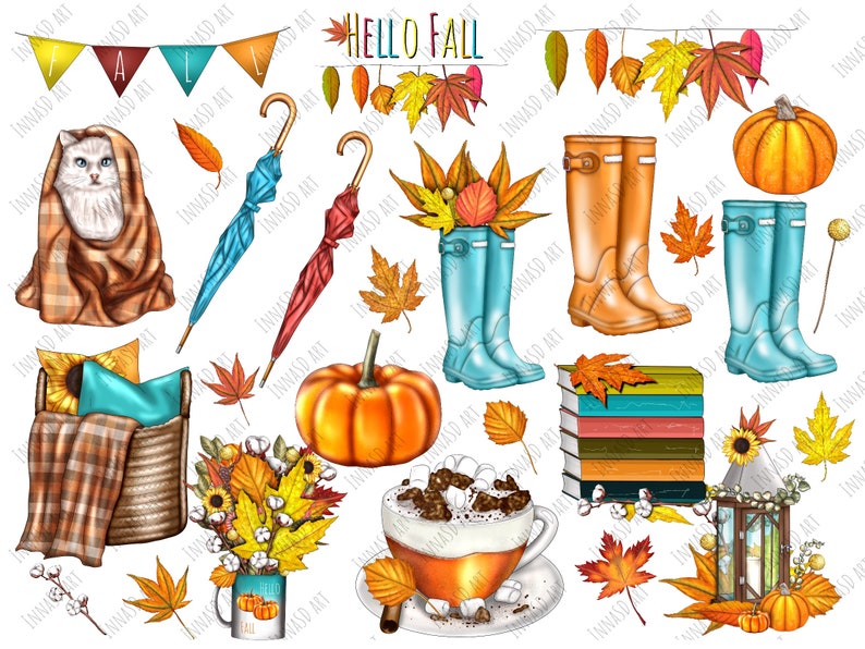 Fall Clipart Fall Stickers Autumn Clipart Cozy Fall Fashion - Etsy