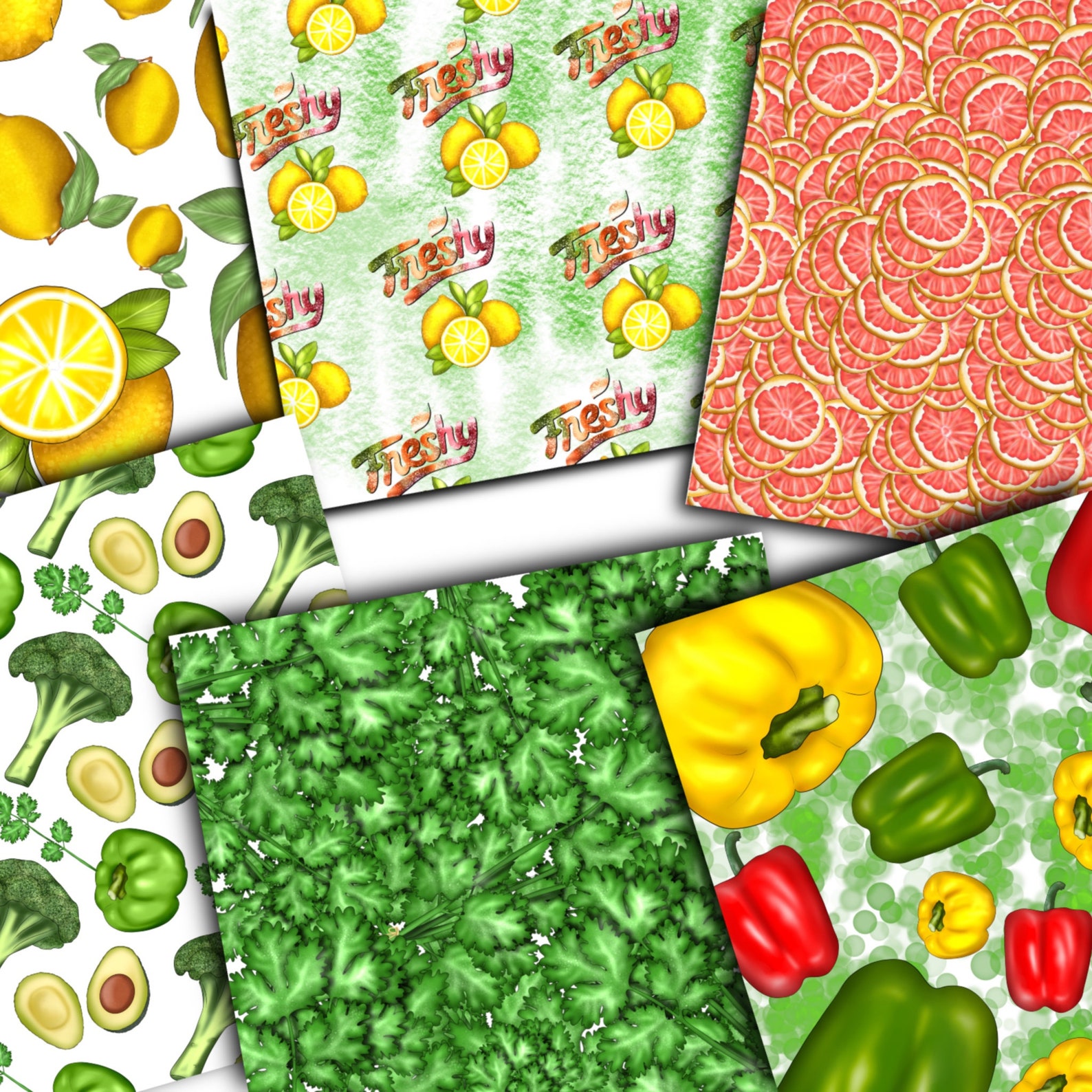Freshy Digital Papers Healthy Food Digital Papers Freshy | Etsy