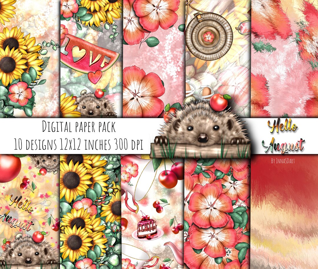 Hello August Digital Papers, Summer Digital Papers, Summer Backgrounds ...