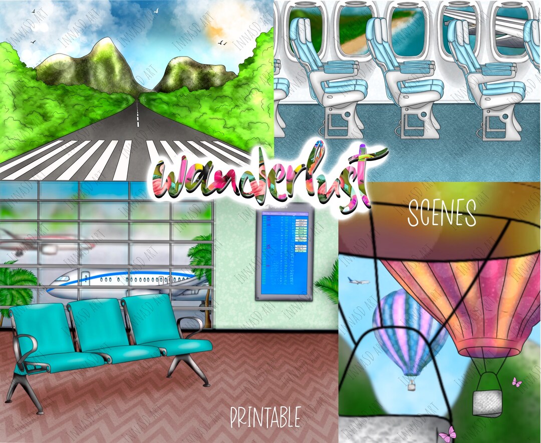 Travel Adventures Printable Scenes, Travel Illustrations, Vacation ...