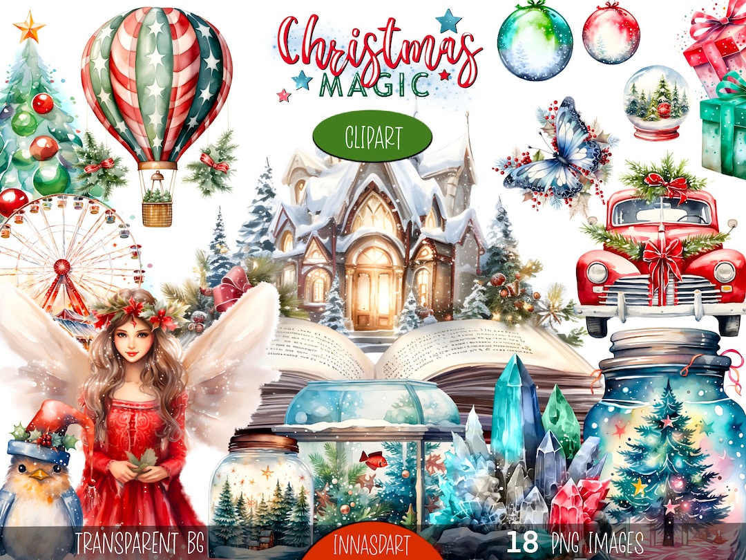 Christmas Magic Clipart Watercolor, Winter Holidays Clipart, Christmas ...