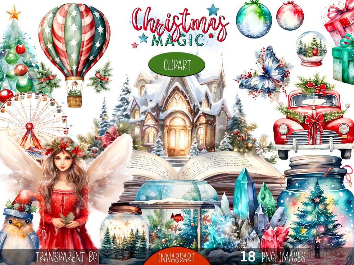 Christmas Magic Clipart Watercolor, Winter Holidays Clipart, Christmas ...