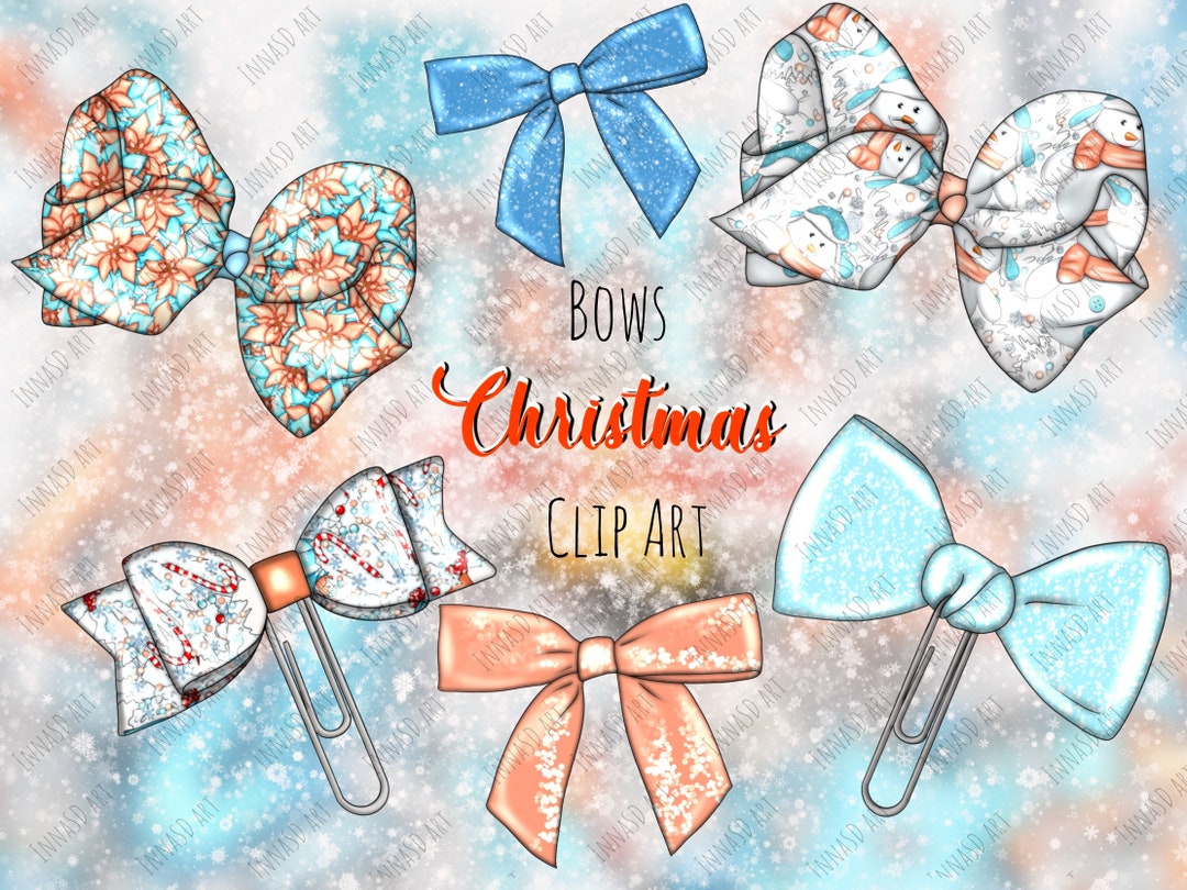 Christmas Bows Clip Art, Christmas Stickers, Winter Bows, Fashion ...