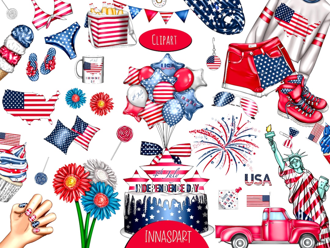 Independence Day Clip Art, 4th of July Clipart, USA Stickers, Digital ...
