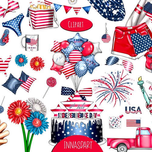 4th of July Clipart Independence Day Fourth of July Clipart - Etsy