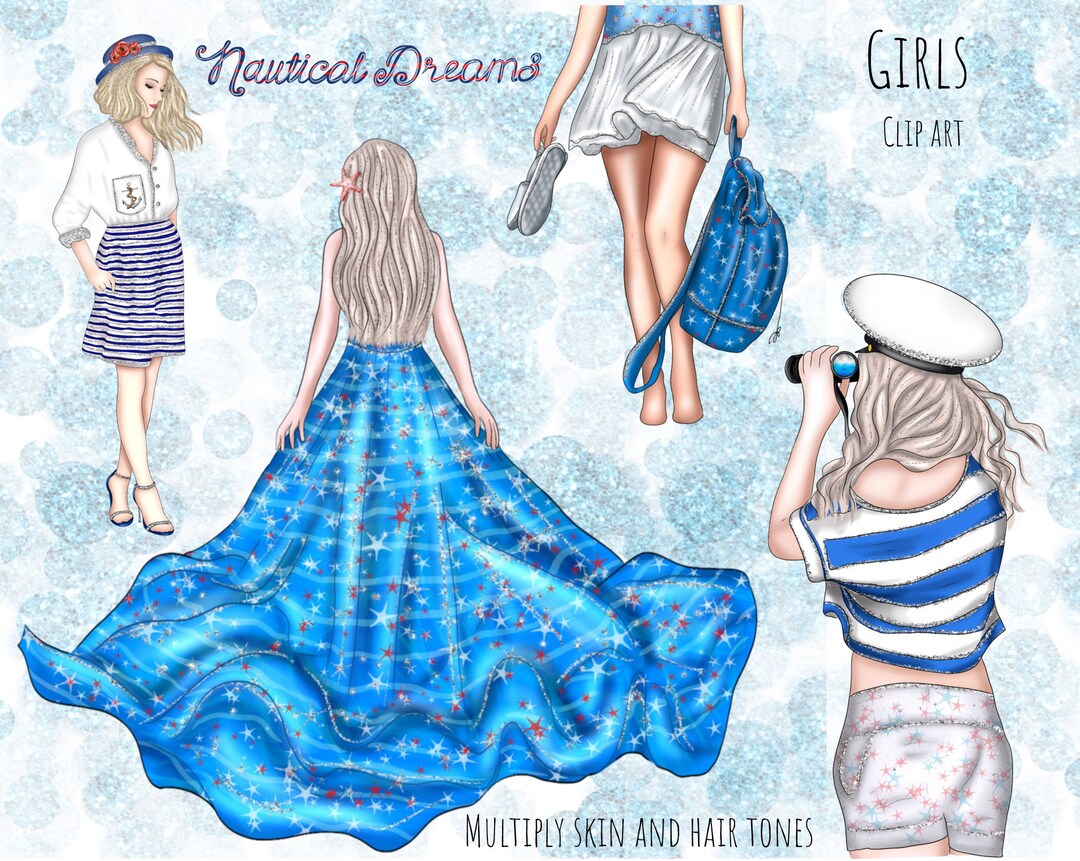 Nautical Dreams Fashion Girls Clip Art, Nautical Fashion Clipart ...