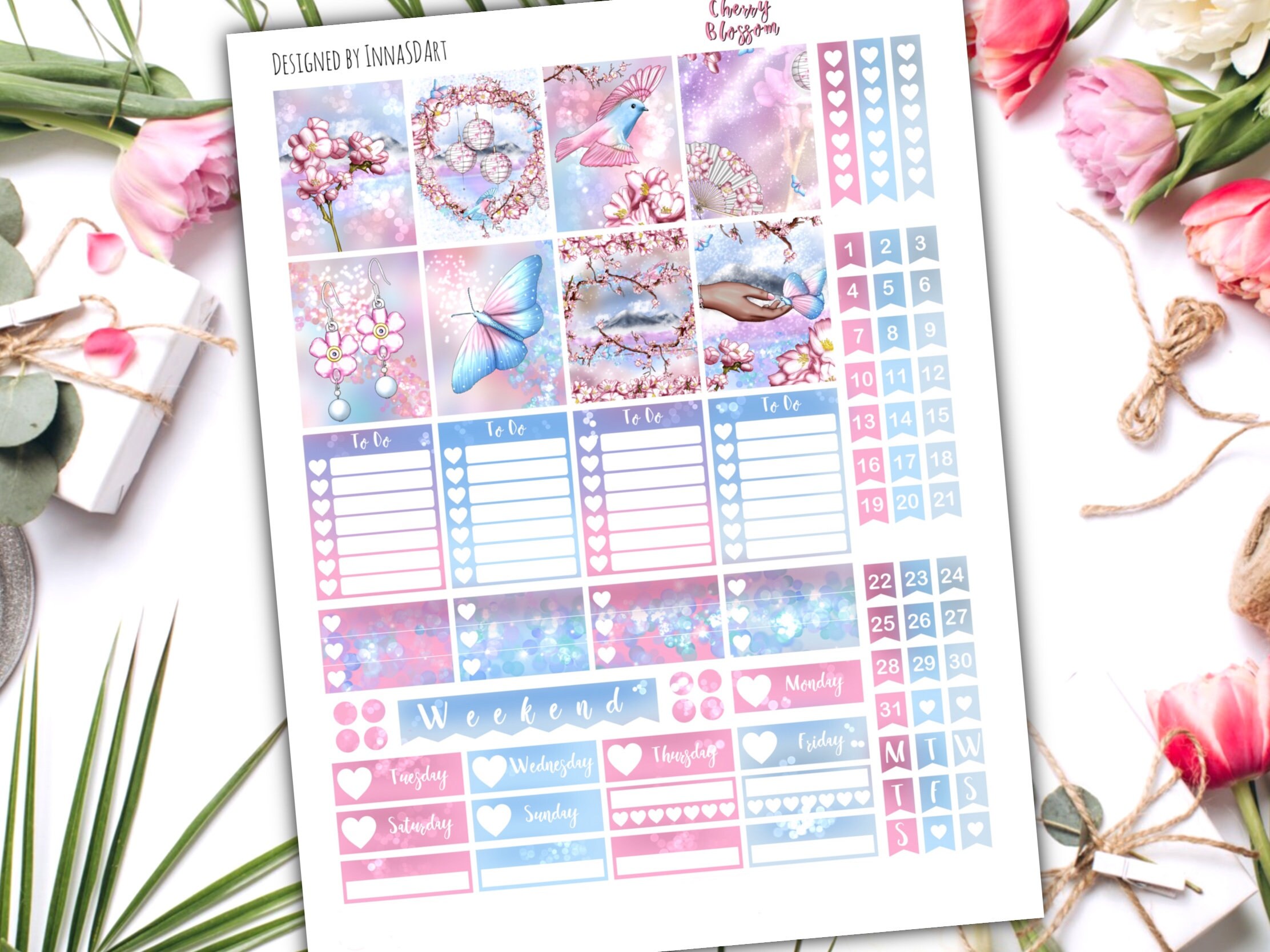 Cherry Blossom Digital Printable Planner Stickers, Spring Stickers ...