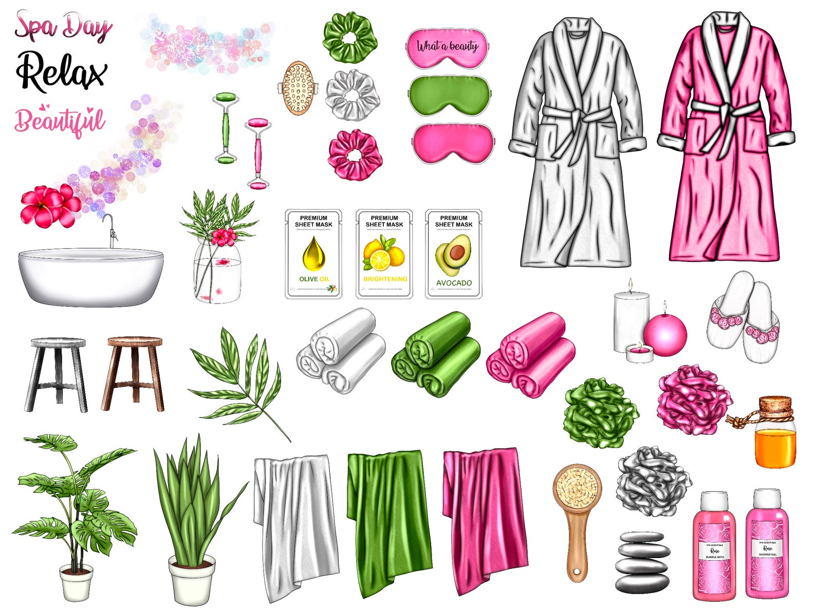 Spa Day Clipart, Spa Fashion Clipart, Spa Stickers, Self Care Stickers ...