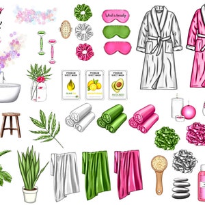Spa Day Clipart, Spa Fashion Clipart, Spa Stickers, Self Care Stickers ...