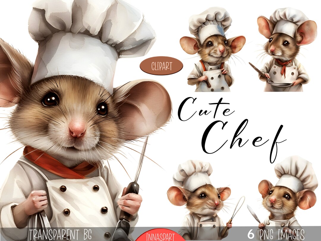 Cute Chef Watercolor Ratatui Clip Art, Ratatui Stickers, Mouse Stickers ...