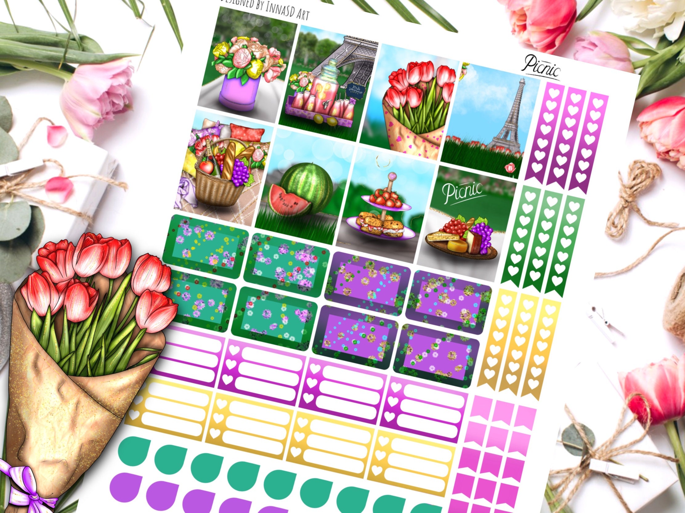 Picnic in Paris Digital Printable Planner Stickers, Travel Stickers ...