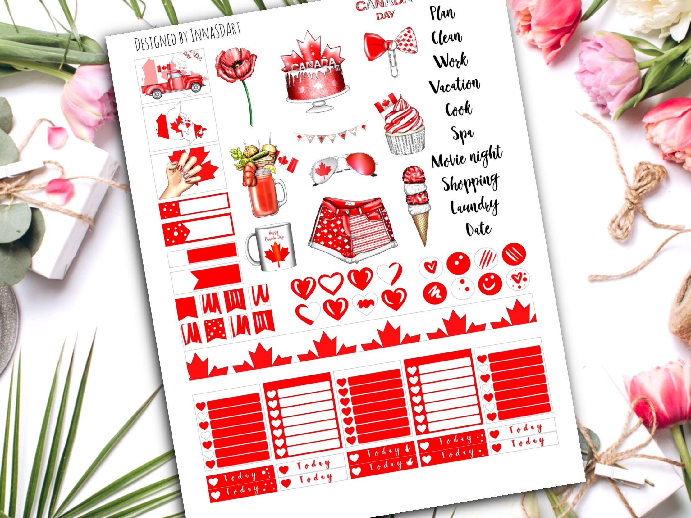 Canada Day Printable Planner Stickers, Canada Stickers, July 1st ...