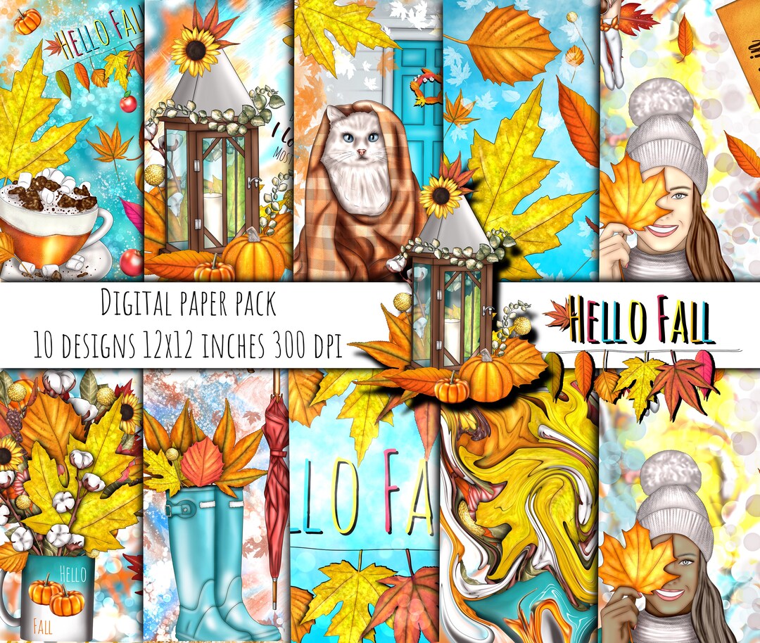 Hello Fall Digital Papers , Fall Papers, Fall Digital Backgrounds, Fall ...