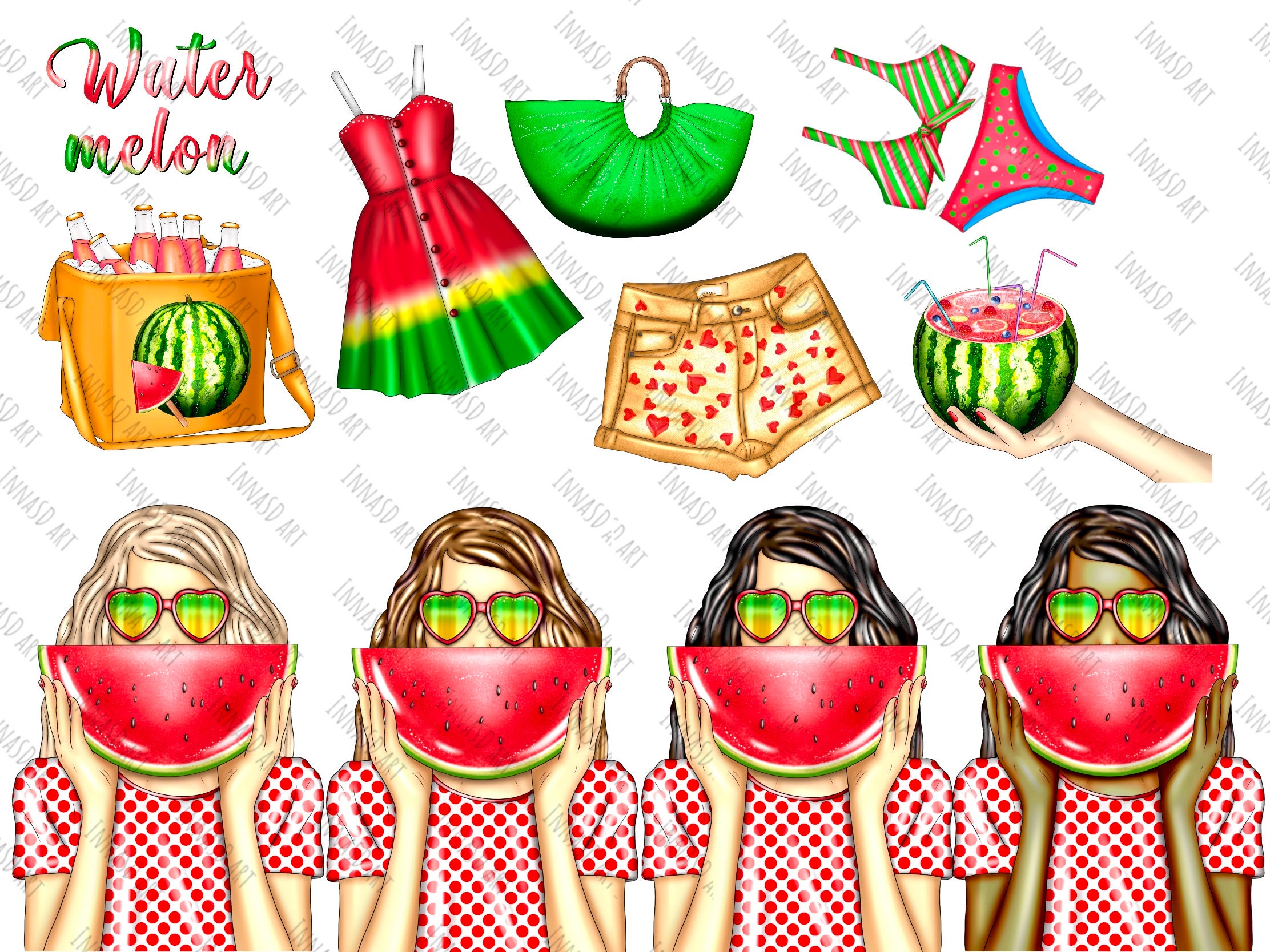 Watermelon Clip Art, Summer Clipart, Juicy Clipart, Summer Planner ...