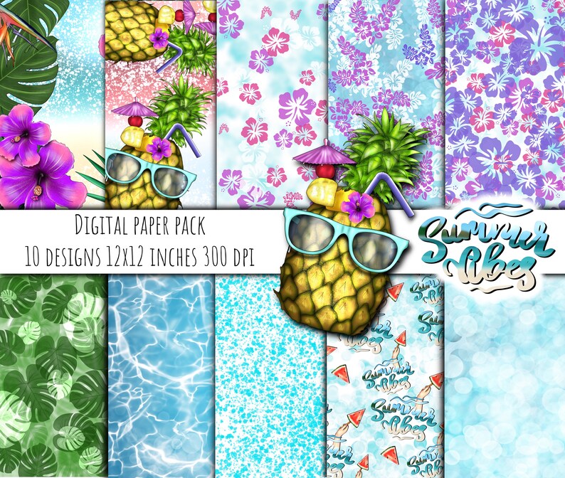 Summer Vibes Digital Papers, Vacation Digital Papers, Travel ...