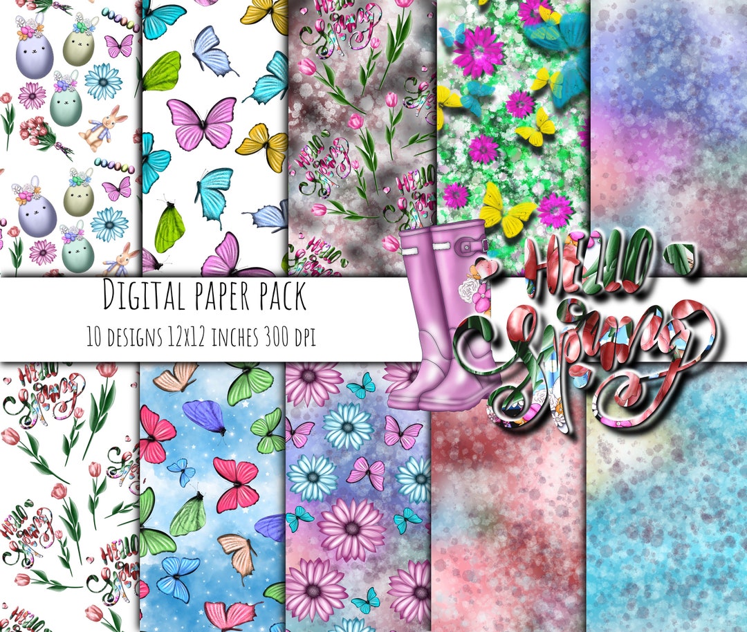 Hello Spring Digital Paper, Spring Digital Papers, Easter Digital Papers, Fashion Clip Art ...