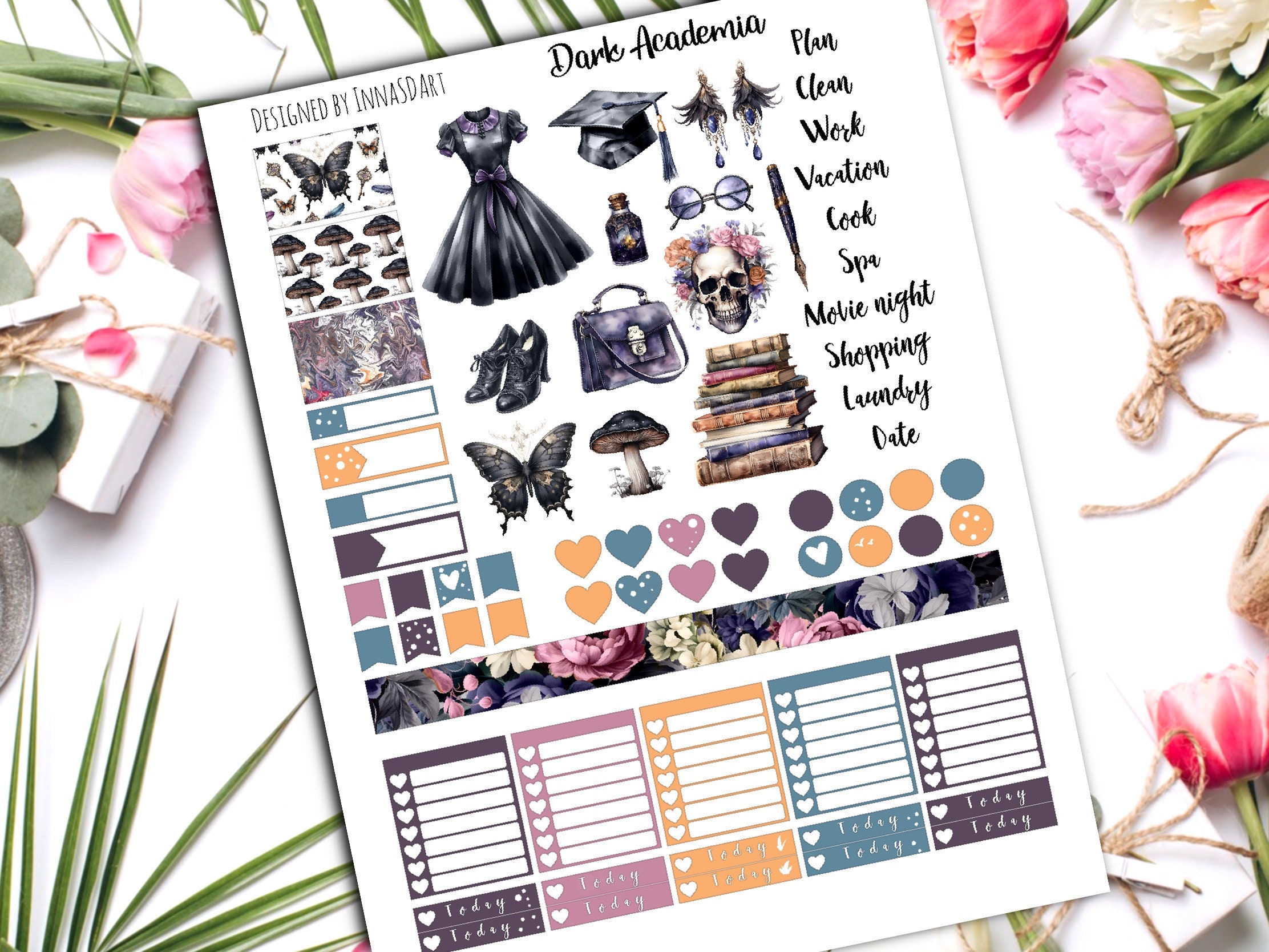 Dark Academia Printable Planner Stickers, Vintage Scholarly Planner ...